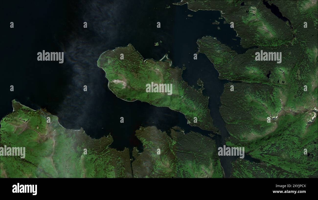 Ban Island in the Gulf of Alaska on a satellite image taken in July 21 ...