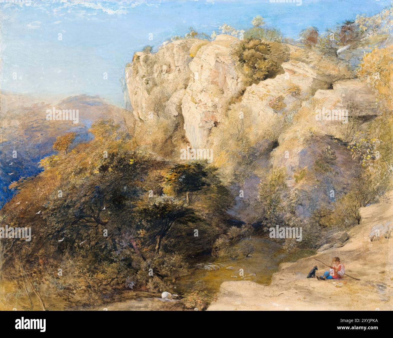 Samuel Palmer, Rocky Landscape in Wales, landscape painting 1835 Stock ...