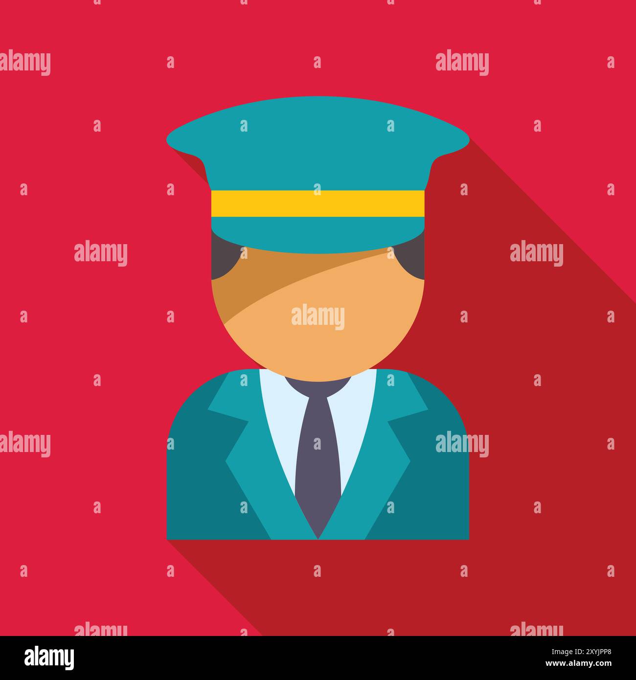 Flat vector illustration of a security guard wearing uniform with a hat ...