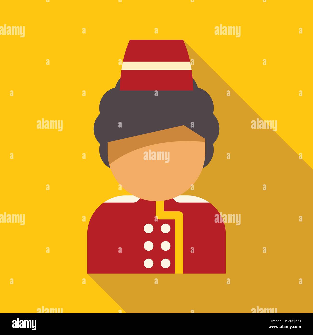 Male hotel bellboy character is wearing a red uniform and a traditional ...
