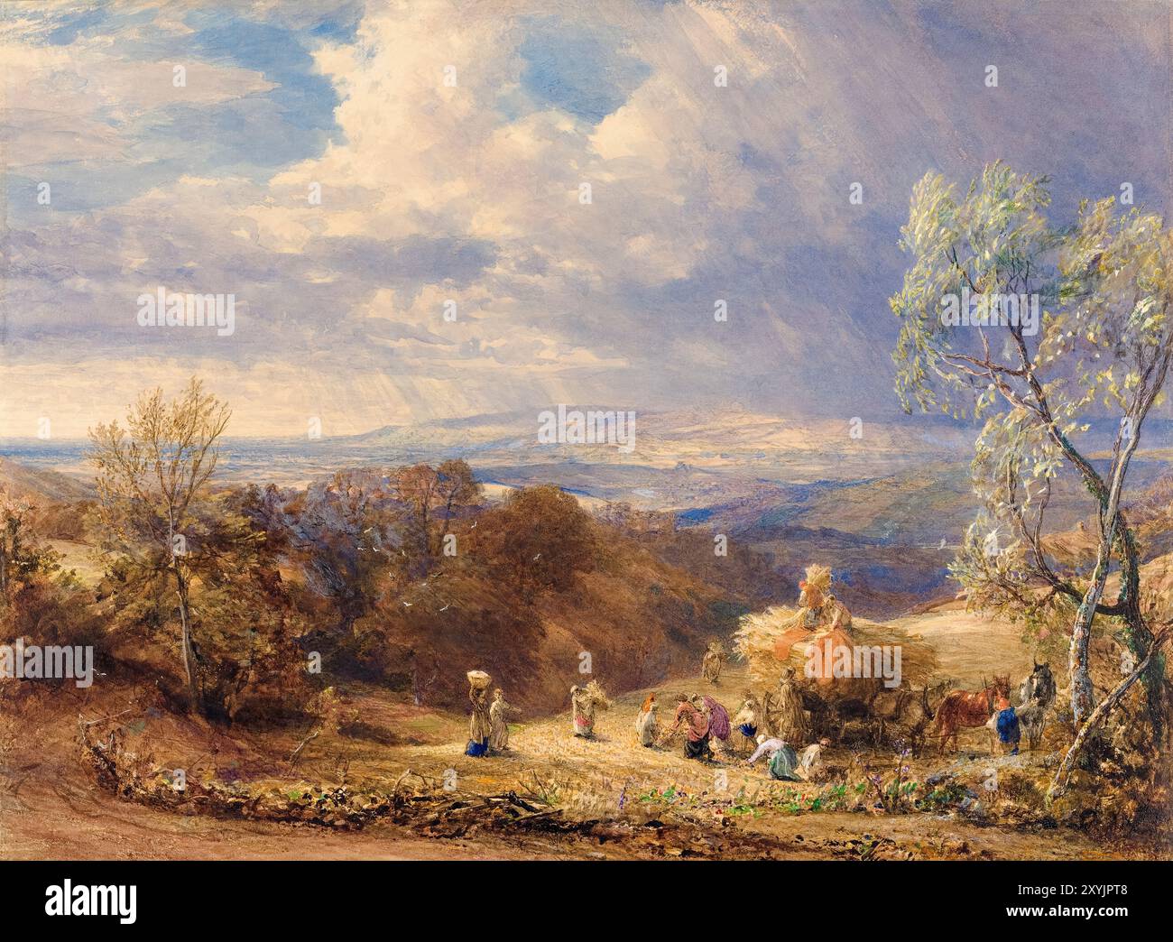 Samuel Palmer, Harvesting, landscape painting circa 1851 Stock Photo ...