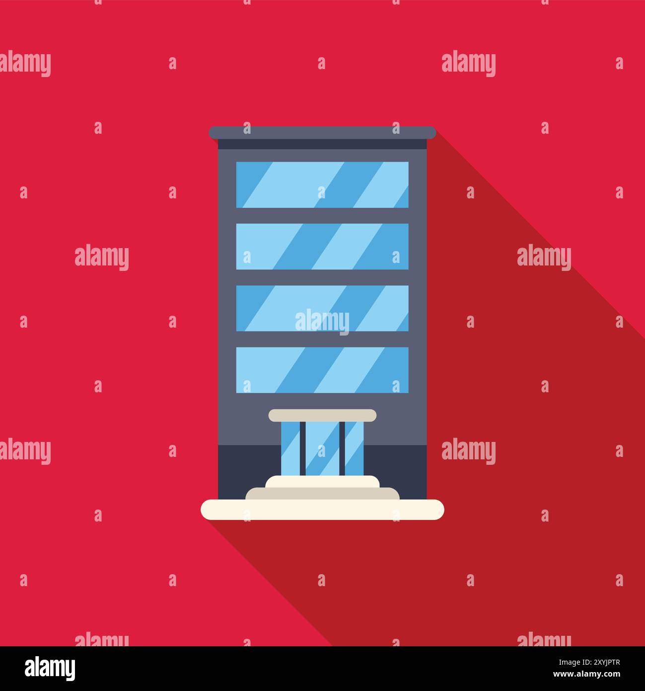 Modern office building with large windows is casting a long shadow on a ...