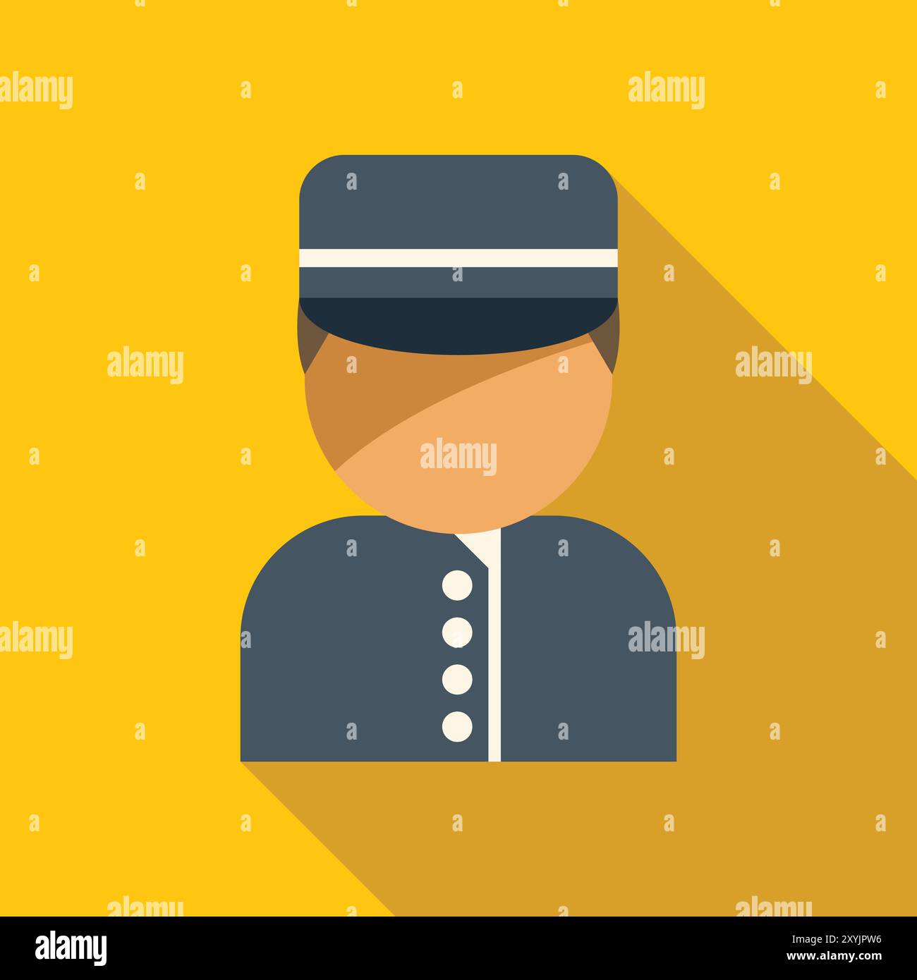 Hotel bellboy avatar icon in flat style with long shadow on a yellow ...