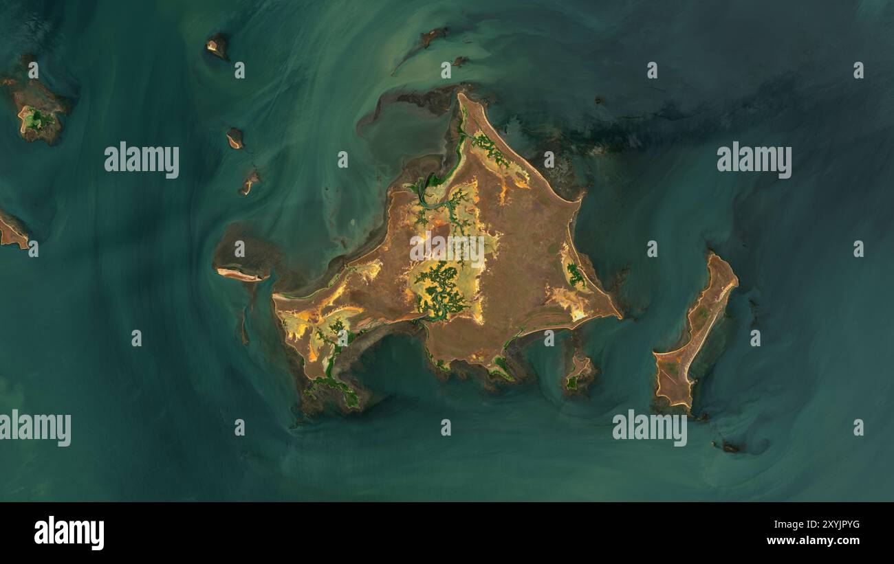Bentinck Island in the Arafura Sea on a satellite image taken in ...