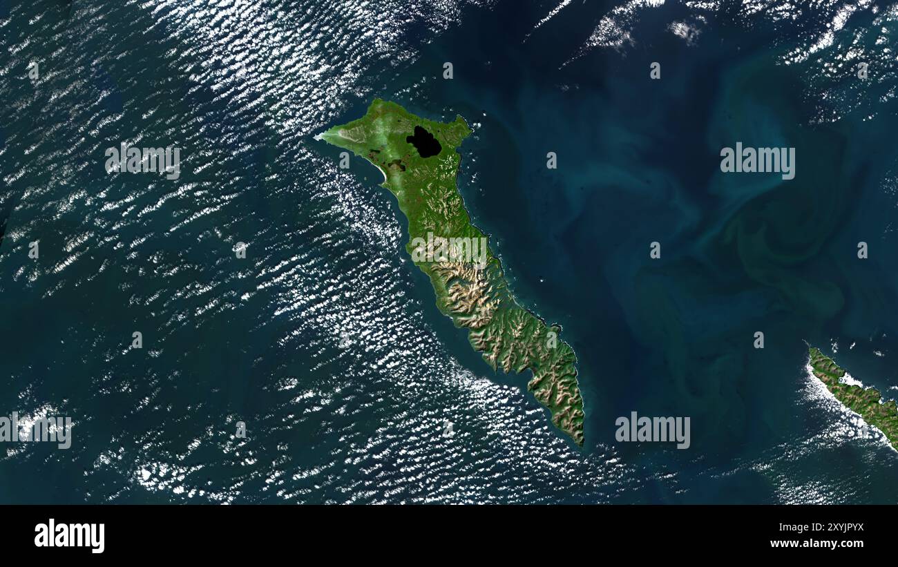 Bering Island in the Bering Sea on a satellite image taken in September ...