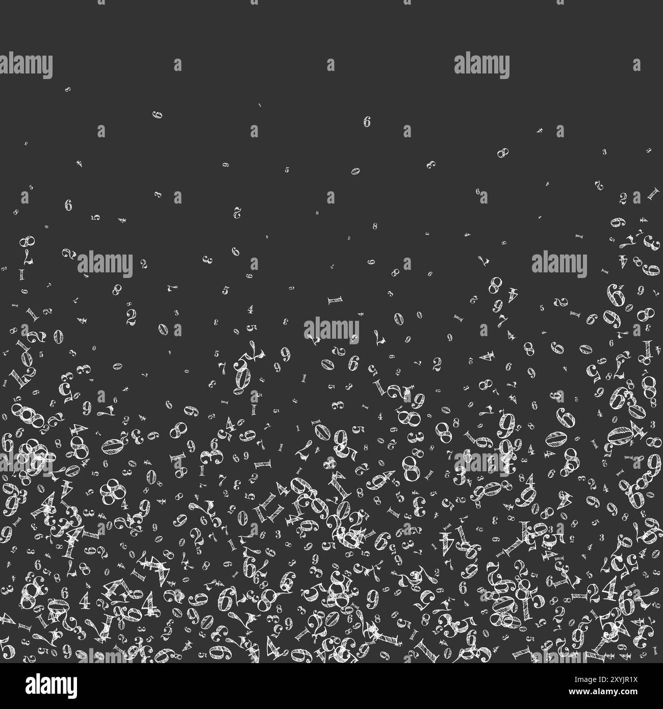 Scattered numbers. White chalk digits flying chaotic. Back to school ...