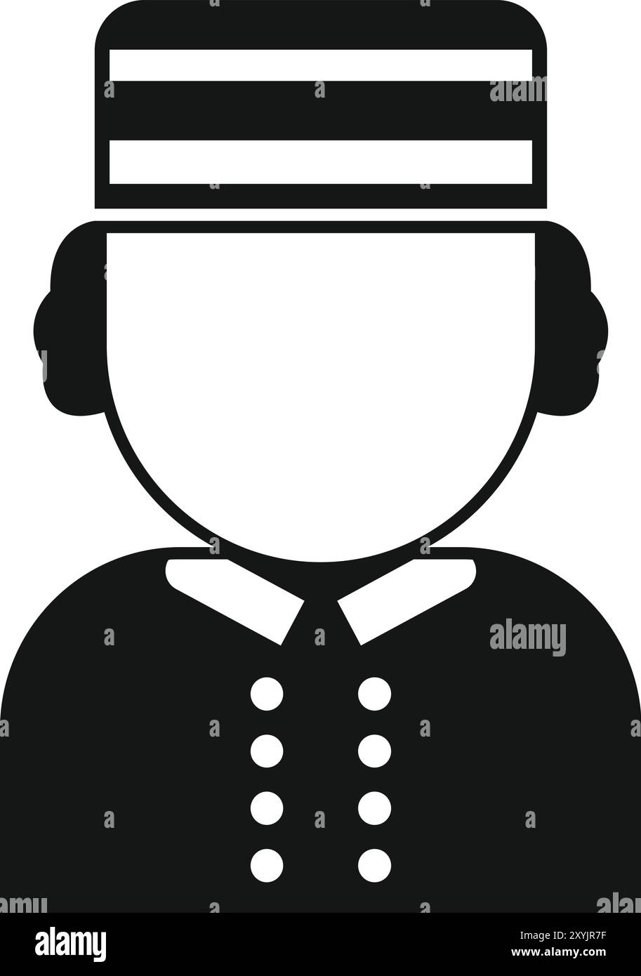 Hotel porter wearing a uniform with buttons is standing in simple style ...