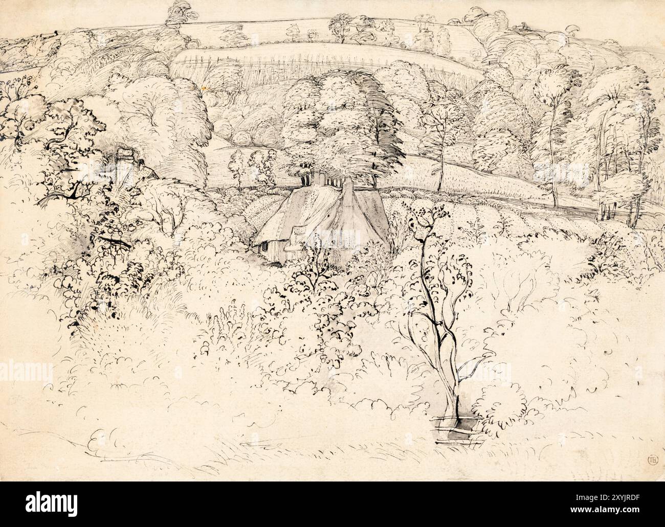 Samuel Palmer, The Primitive Cottage, Shoreham, landscape drawing ...