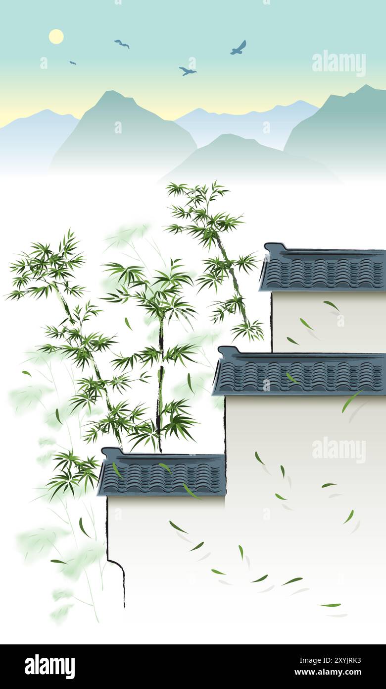 A traditional Chinese style wall with bamboo tree Stock Vector Image ...
