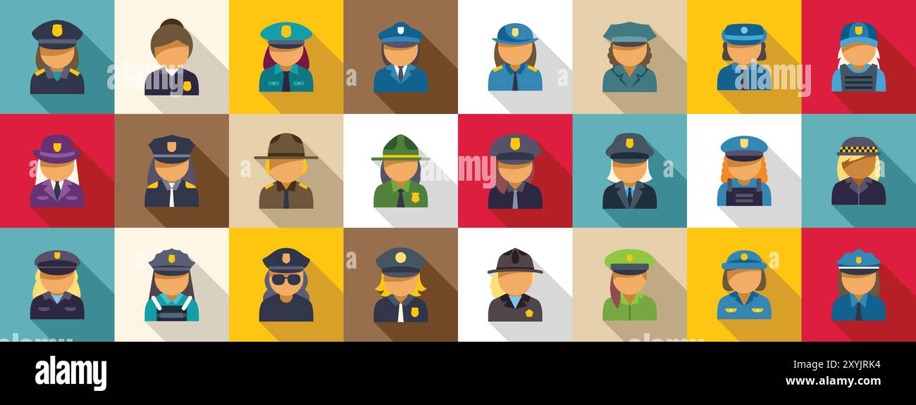 Policewoman icons set. Set of female police officers and soldiers ...