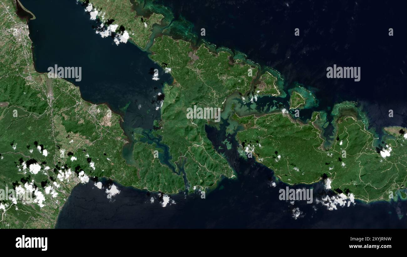 Cagraray Island in the Philippine Sea on a satellite image taken in ...