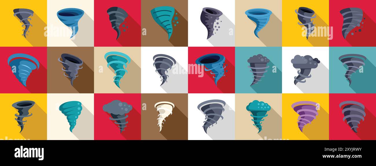 Cyclone twister cloud icons set. Set of various cartoon style ...