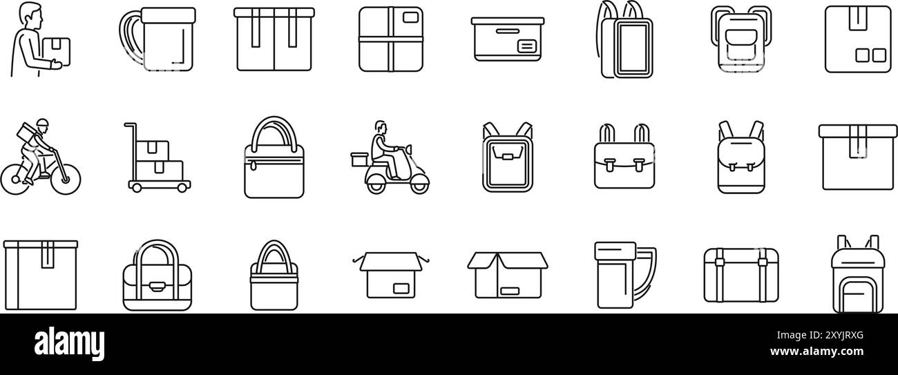 Case courier icons set. Delivery service icons showing delivery man ...