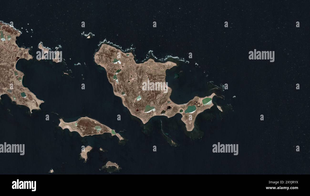 Caton Island in the Gulf of Alaska on a satellite image taken in April ...