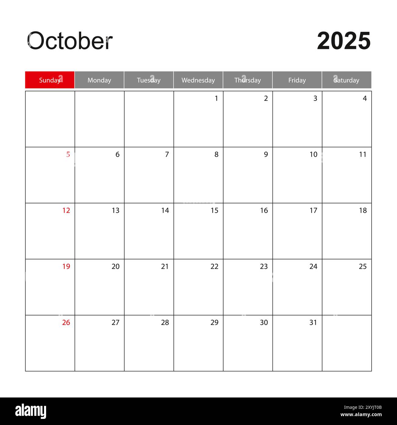 Wall calendar template for October 2025. Holiday and event planner ...