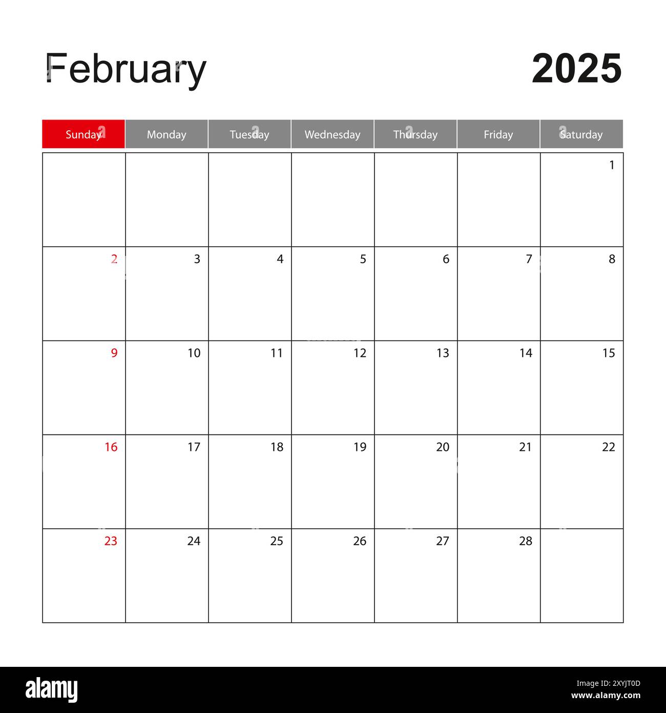 Wall calendar template for February 2025. Holiday and event planner ...