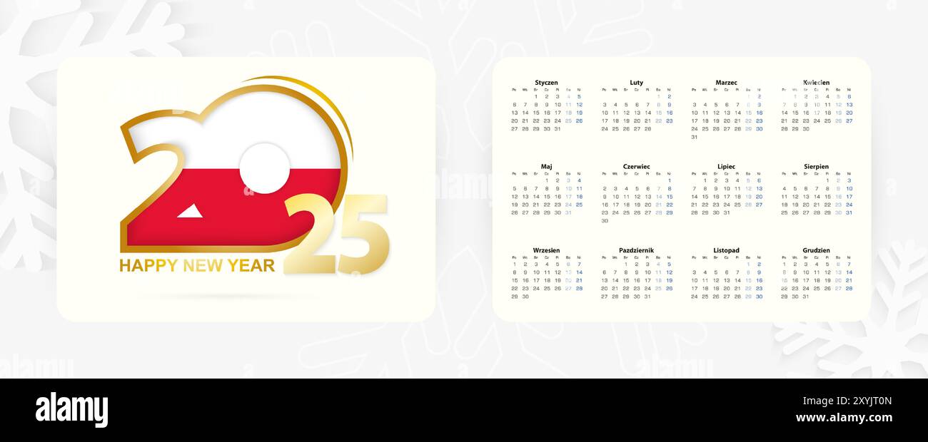 Horizontal Pocket Calendar 2025 in Polish language. New Year 2025 icon ...
