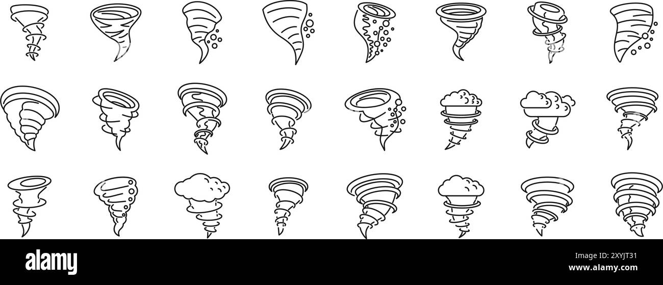 Cyclone twister cloud icons set. Set of simple line art icons ...