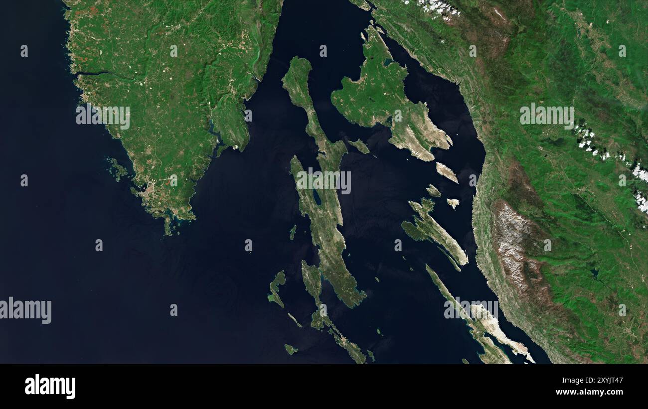 Cherso Island in the Adriatic Sea on a satellite image taken in April ...