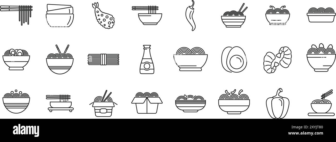 Udon noodles icons set. Asian food icons set in thin line style ...