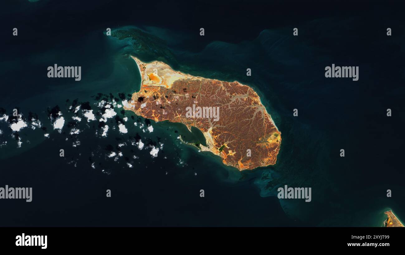 Coche Island in the Caribbean Sea on a satellite image taken in ...
