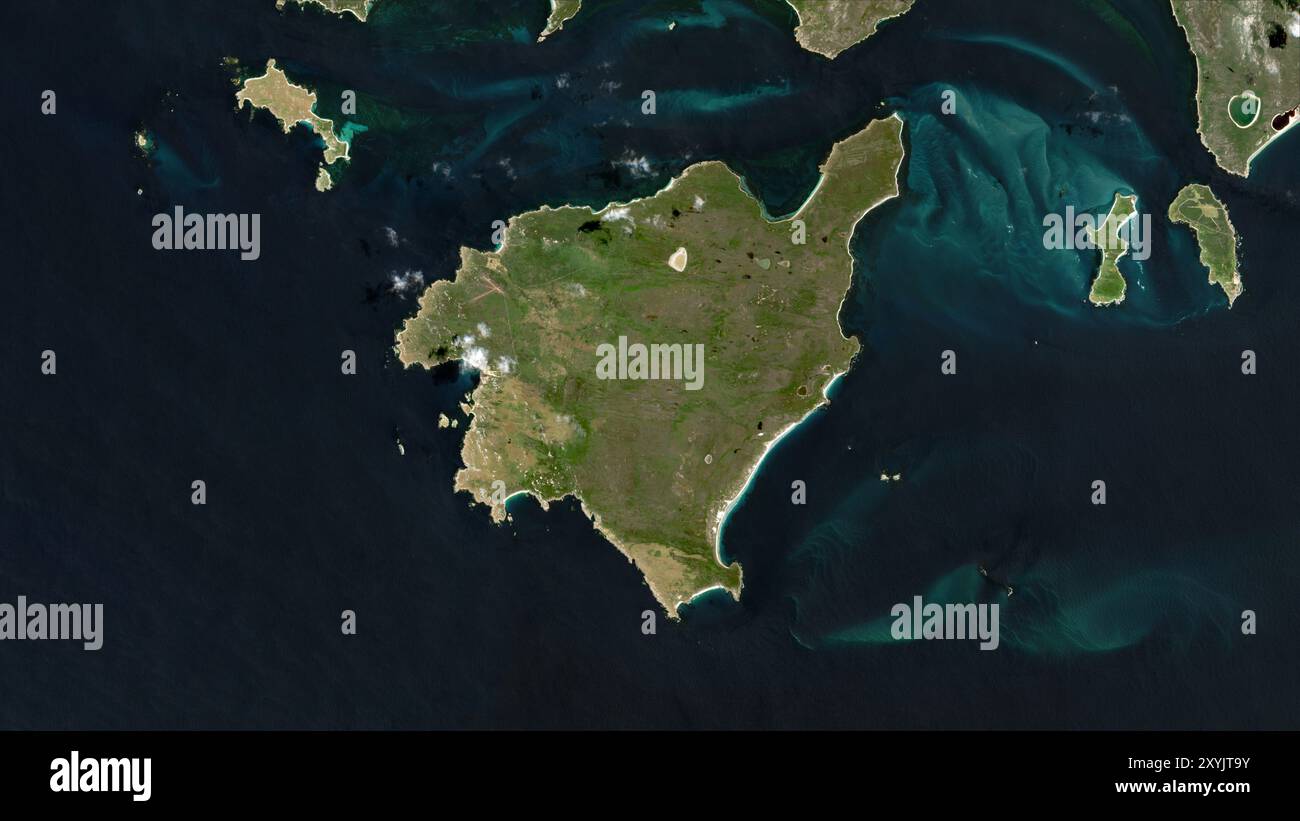 Clarke Island in the Bass Strait on a satellite image taken in December ...