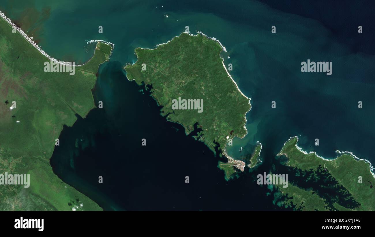 Isla Colon in the Caribbean Sea on a satellite image taken in February ...