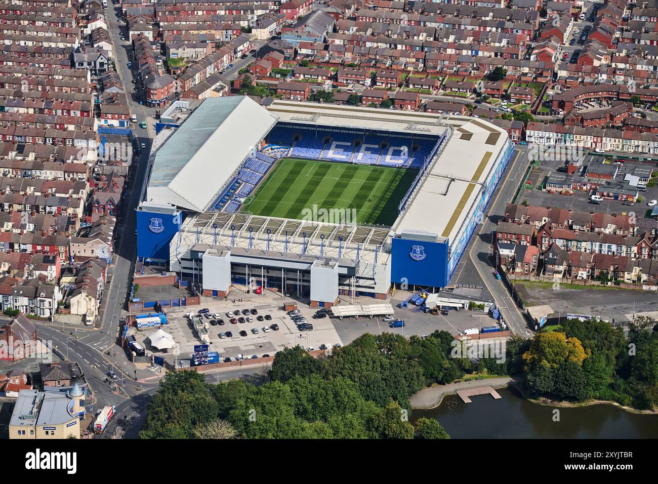 A drone shot of Goodison Park, home of Everton Football Club, showing ...