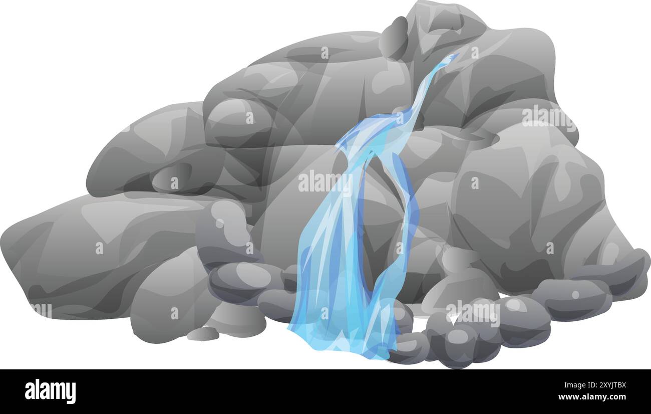 Cartoon waterfall cascading over rocks, creating a small pond at the ...