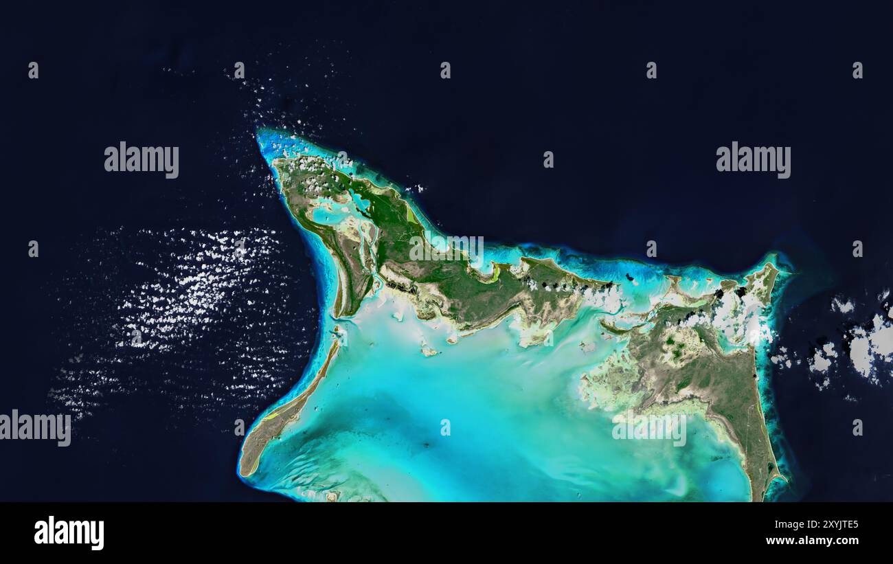 Crooked Island in the North Atlantic Ocean on a satellite image taken ...