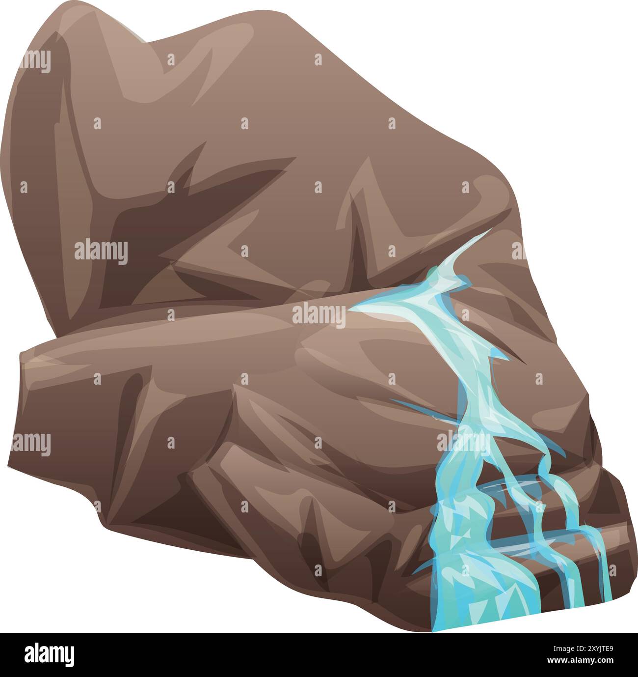 Small waterfall flowing down rocks, a cartoon illustration of a natural ...