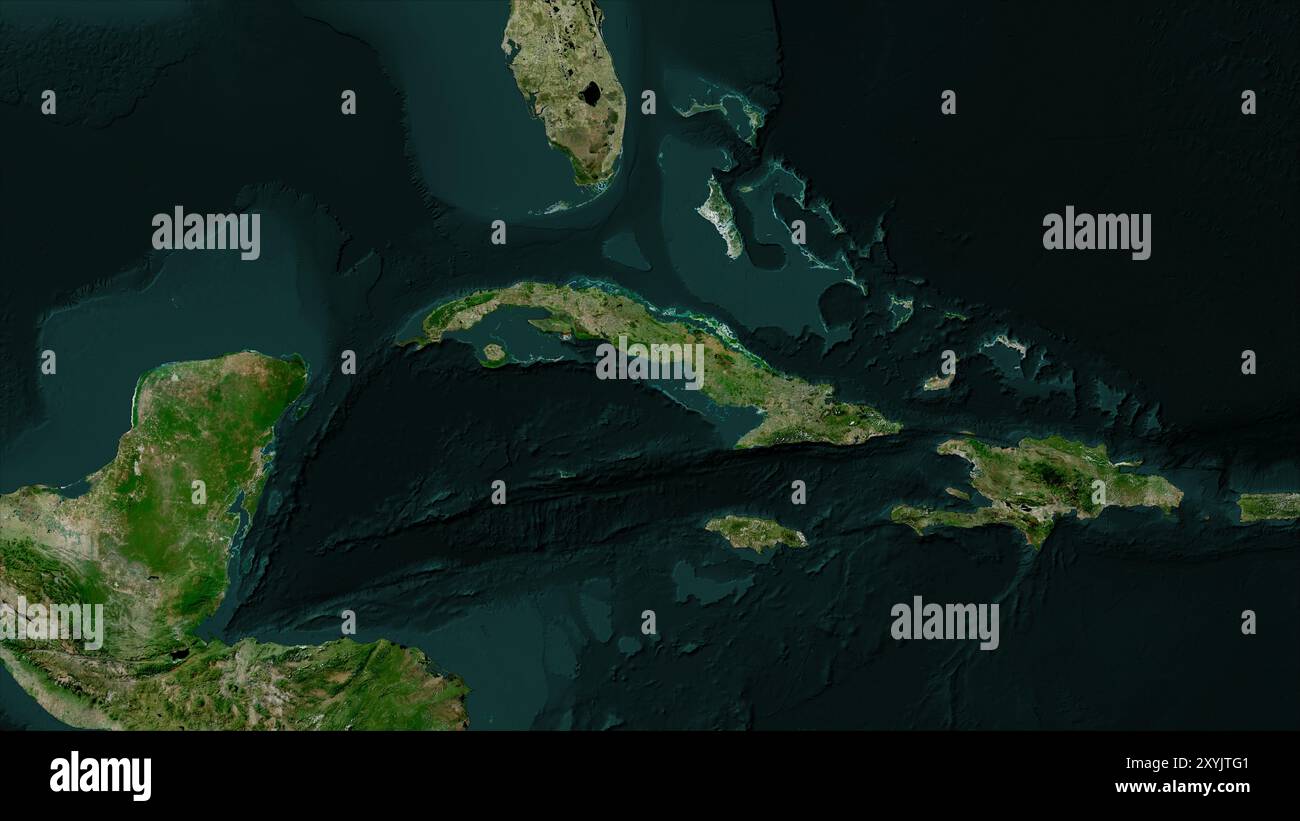 Cuba Island in the Caribbean Sea on a satellite image taken in February ...