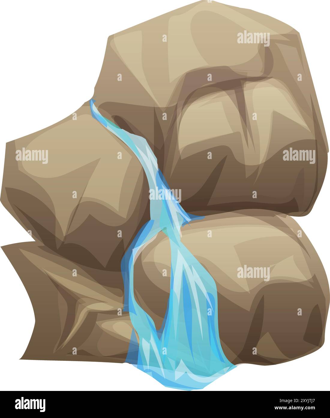 Cartoon illustration of a blue waterfall cascading over rocks Stock ...
