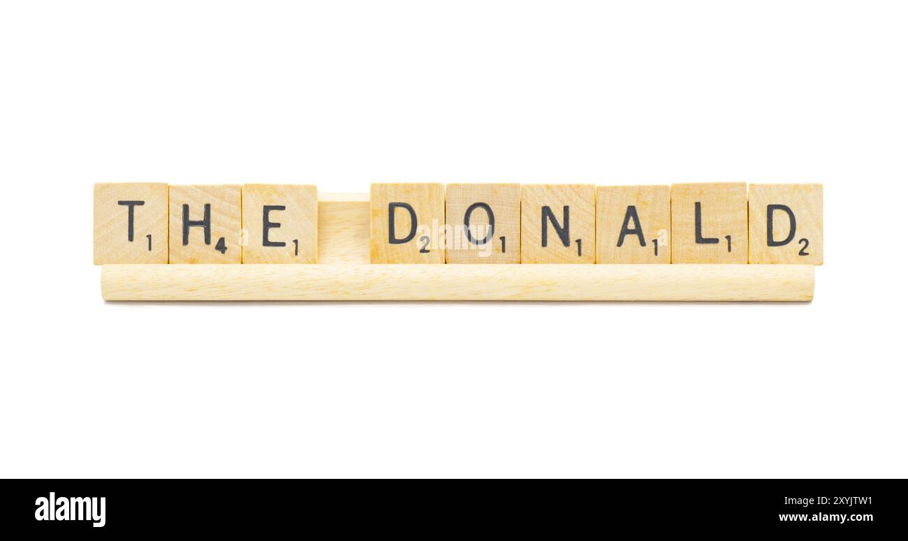Miami, Florida 8-28-24 THE DONALD made with square wooden tile English ...