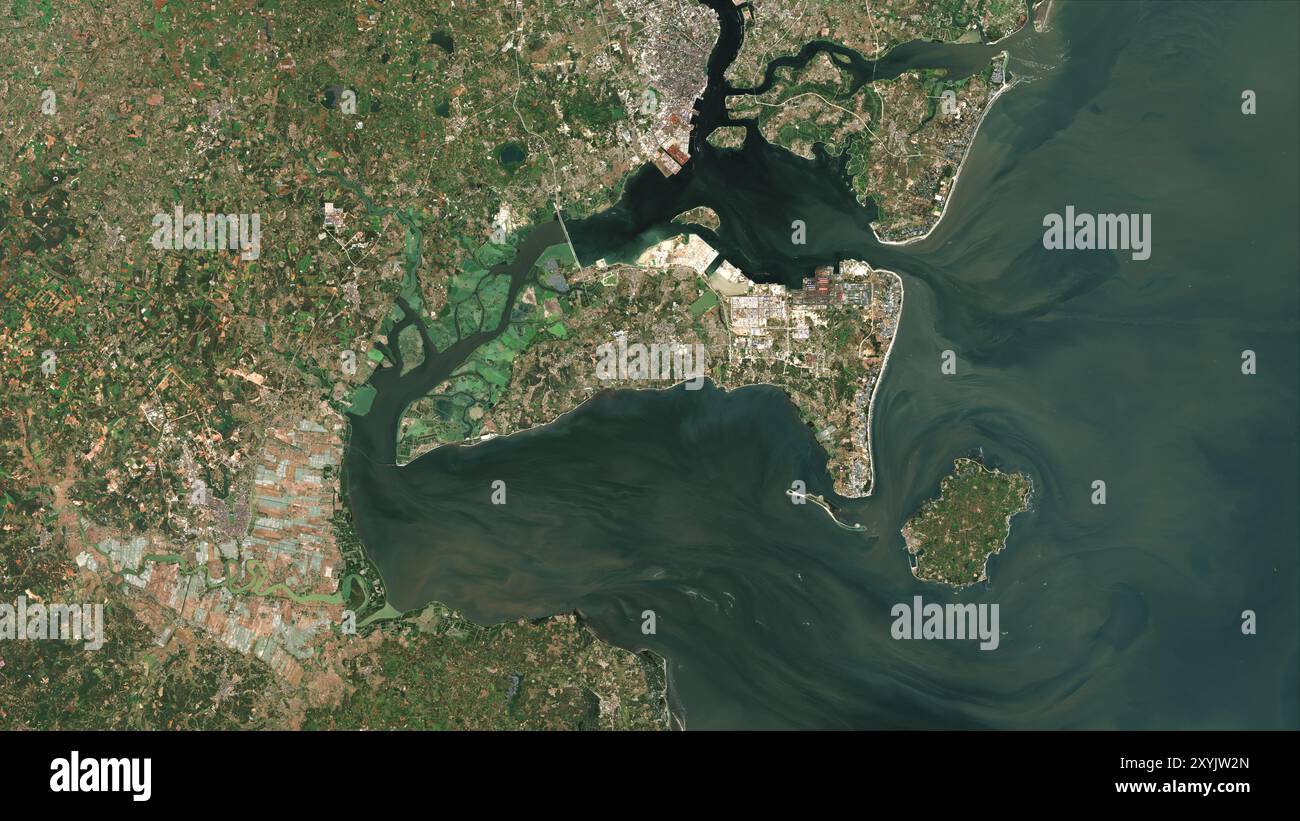 Donghai Island in the South China Sea on a satellite image taken in ...