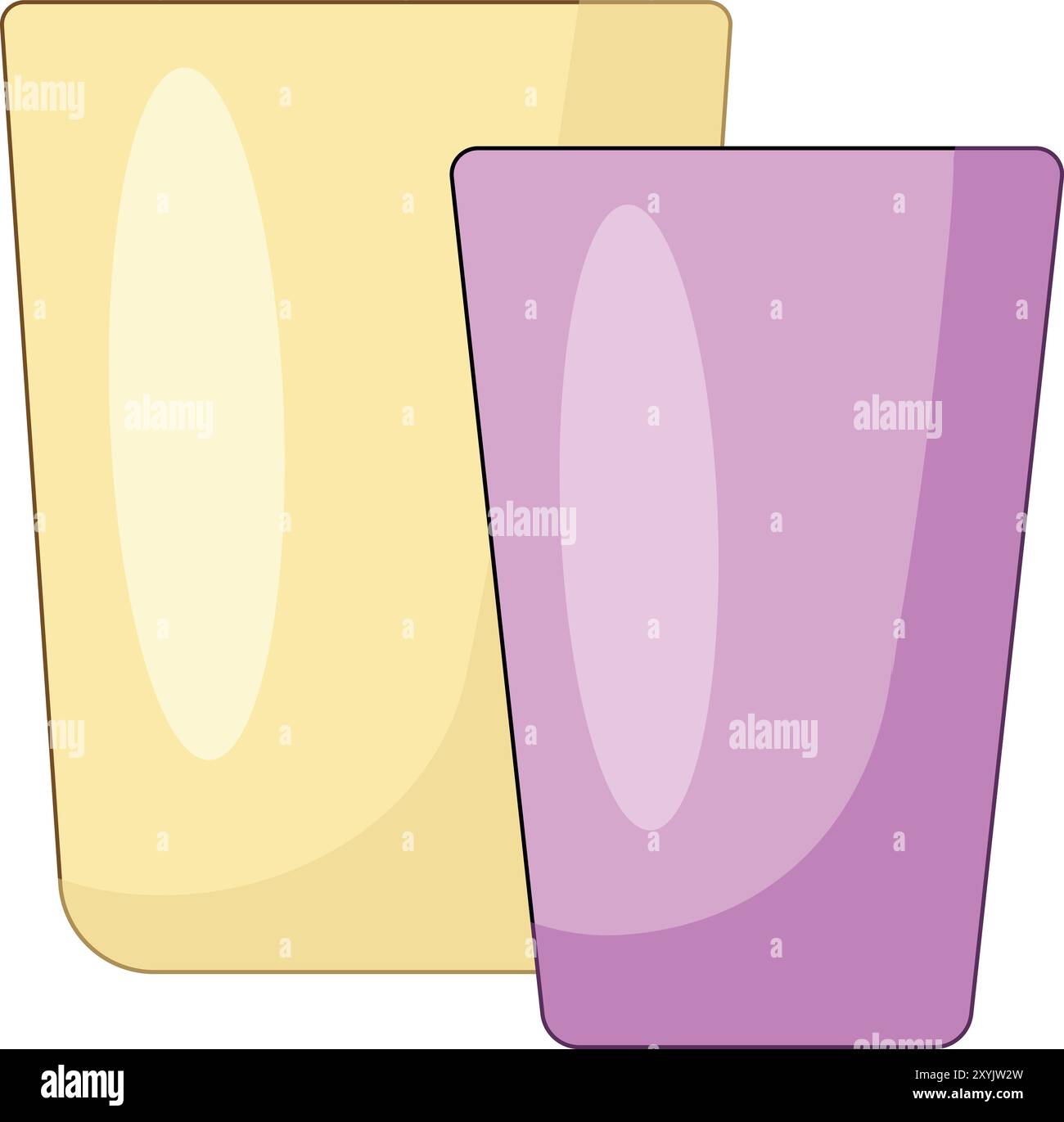 Simple illustration featuring two empty glass cups, one yellow and one ...