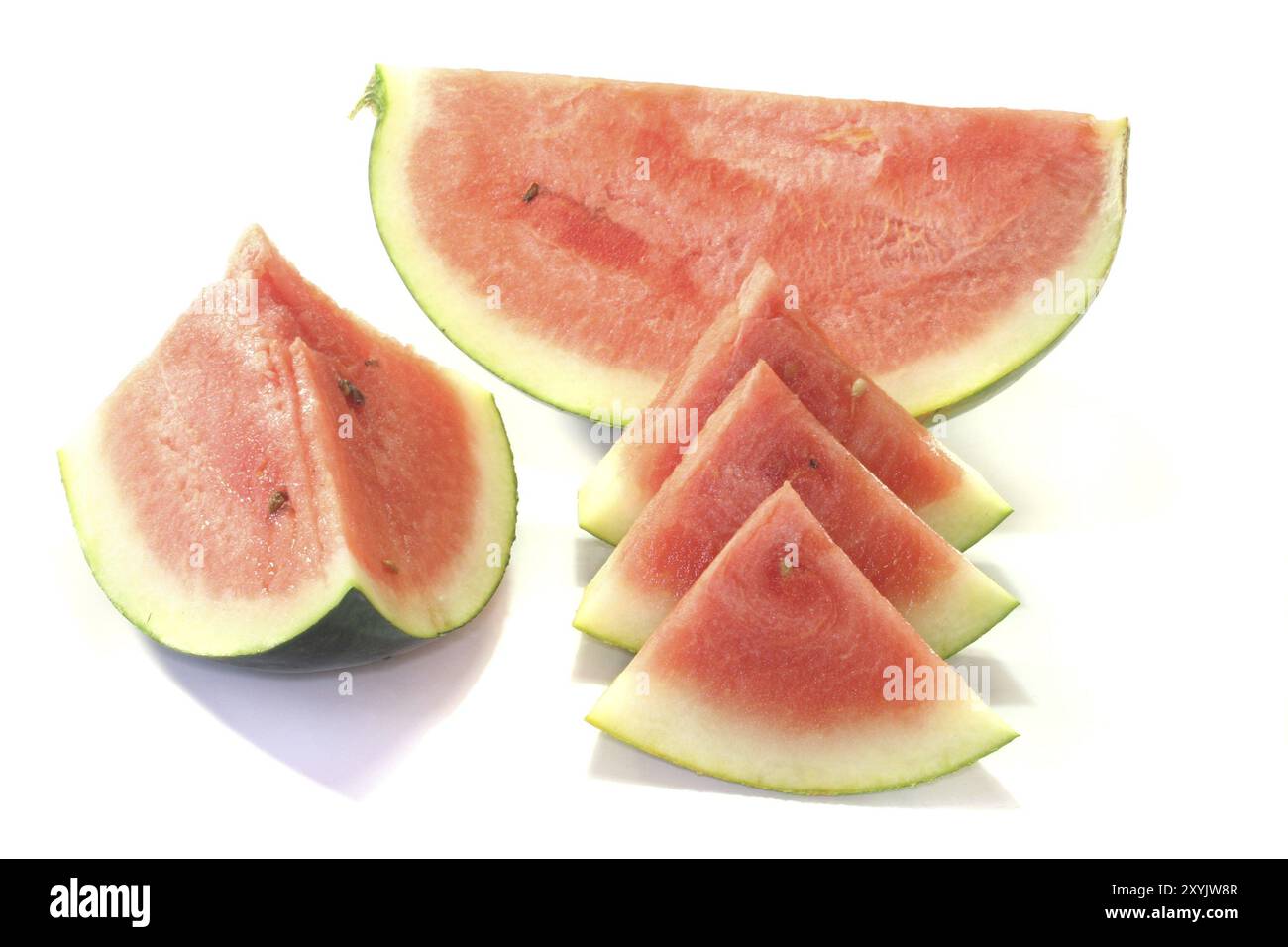 Watermelon with individual slices against a white background Stock ...