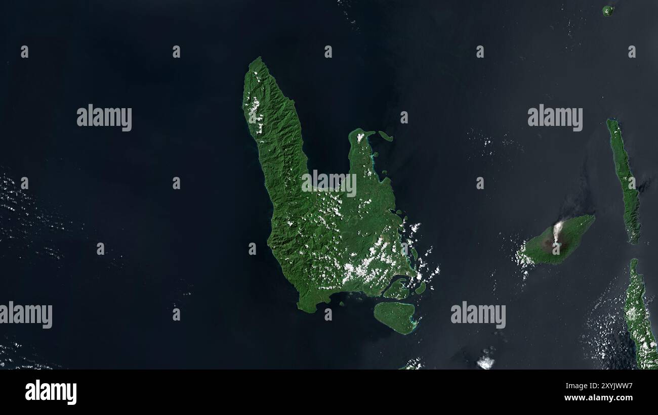 Espiritu Santo Island in the Coral Sea on a satellite image taken in ...