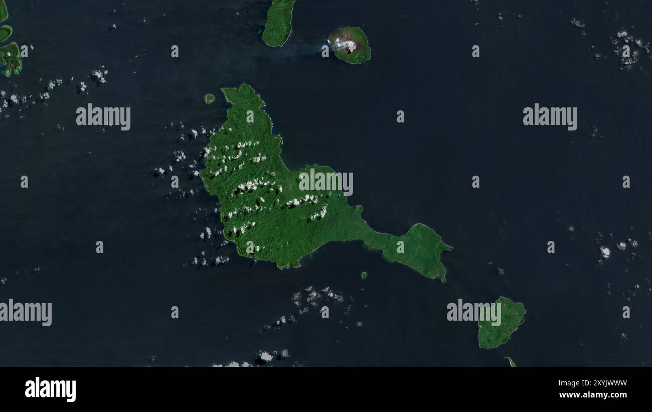 Epi Island in the Coral Sea on a satellite image taken in July 30, 2018 ...