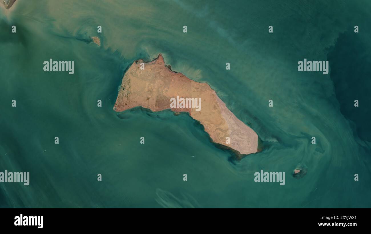 Failaka Island in the Persian Gulf on a satellite image taken in ...