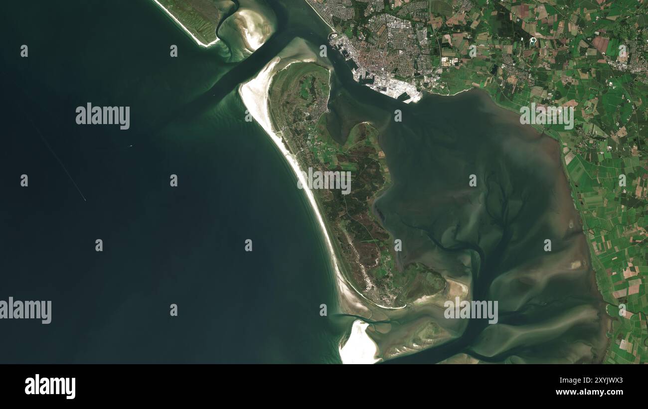 Fan Island in the North Sea on a satellite image taken in September 9 ...