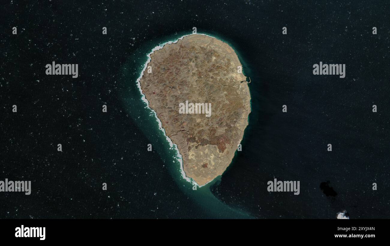 Farvar Bozorg Island in the Persian Gulf on a satellite image taken in ...