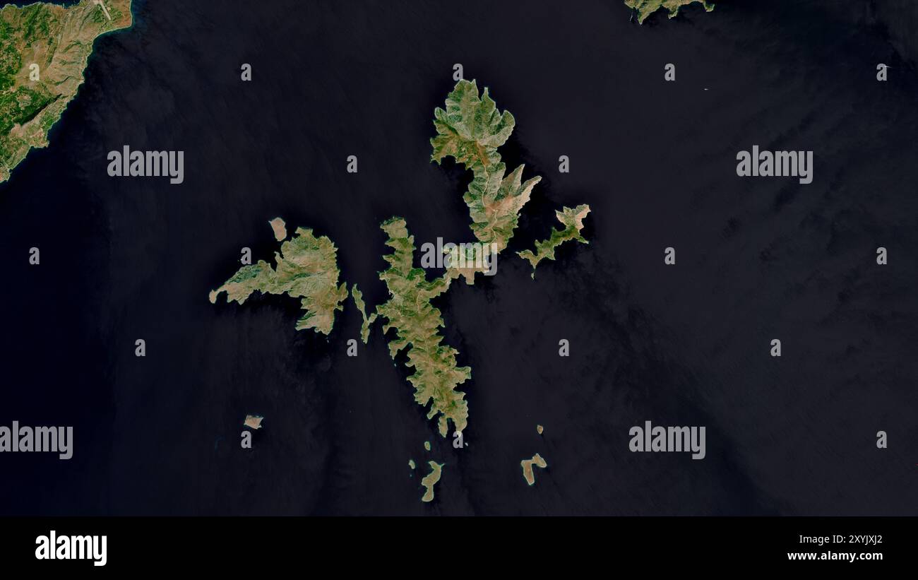 Fourni Island in the Aegean Sea on a satellite image taken in August 25 ...