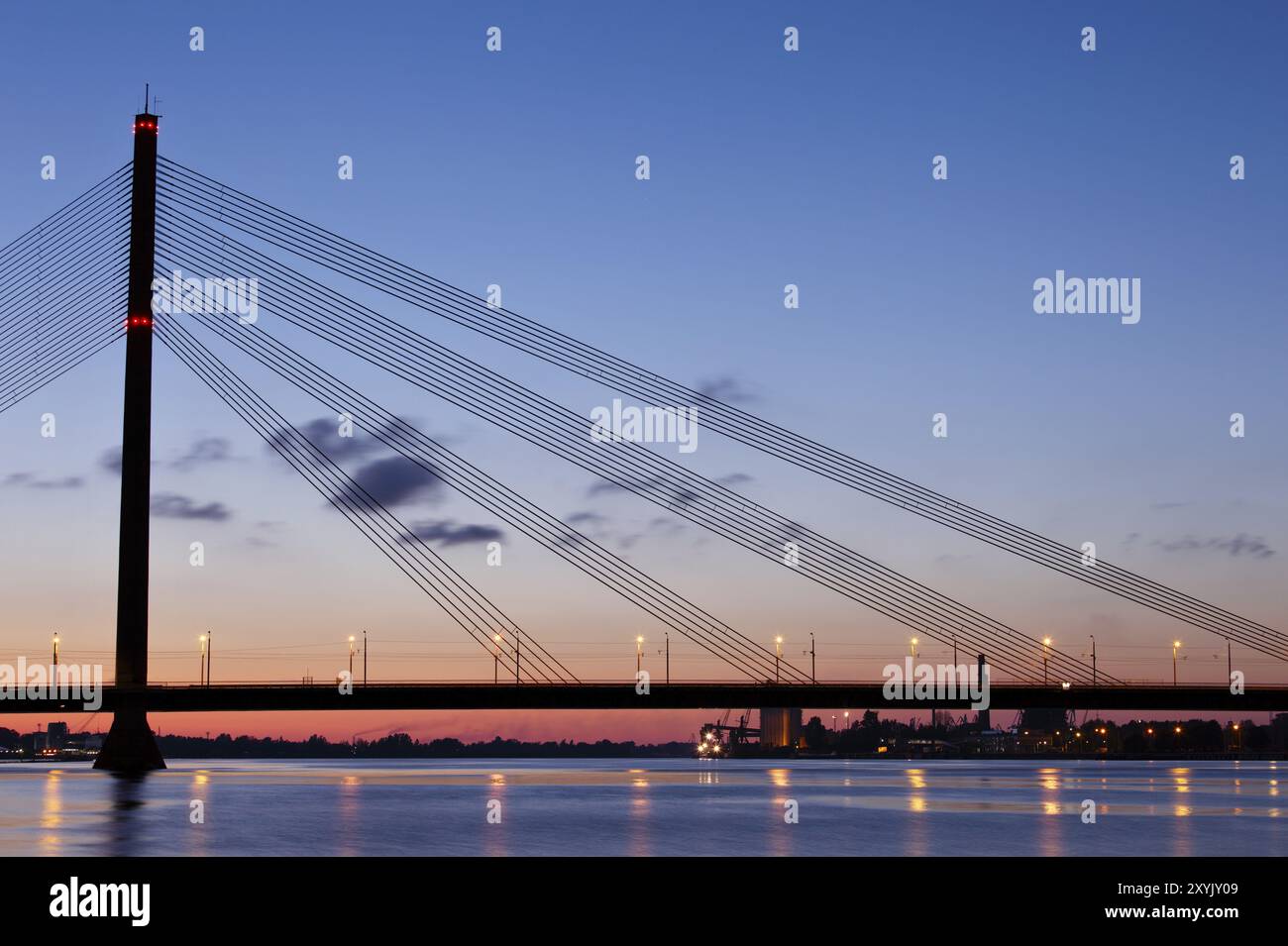 Cable-stayed bridge at night. Riga, Latvia, Europe Stock Photo - Alamy