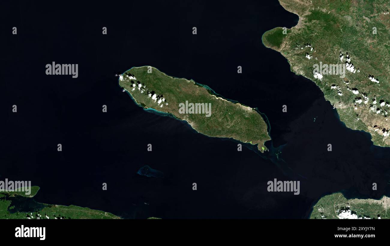 Gonave Island in the Caribbean Sea on a satellite image taken in ...
