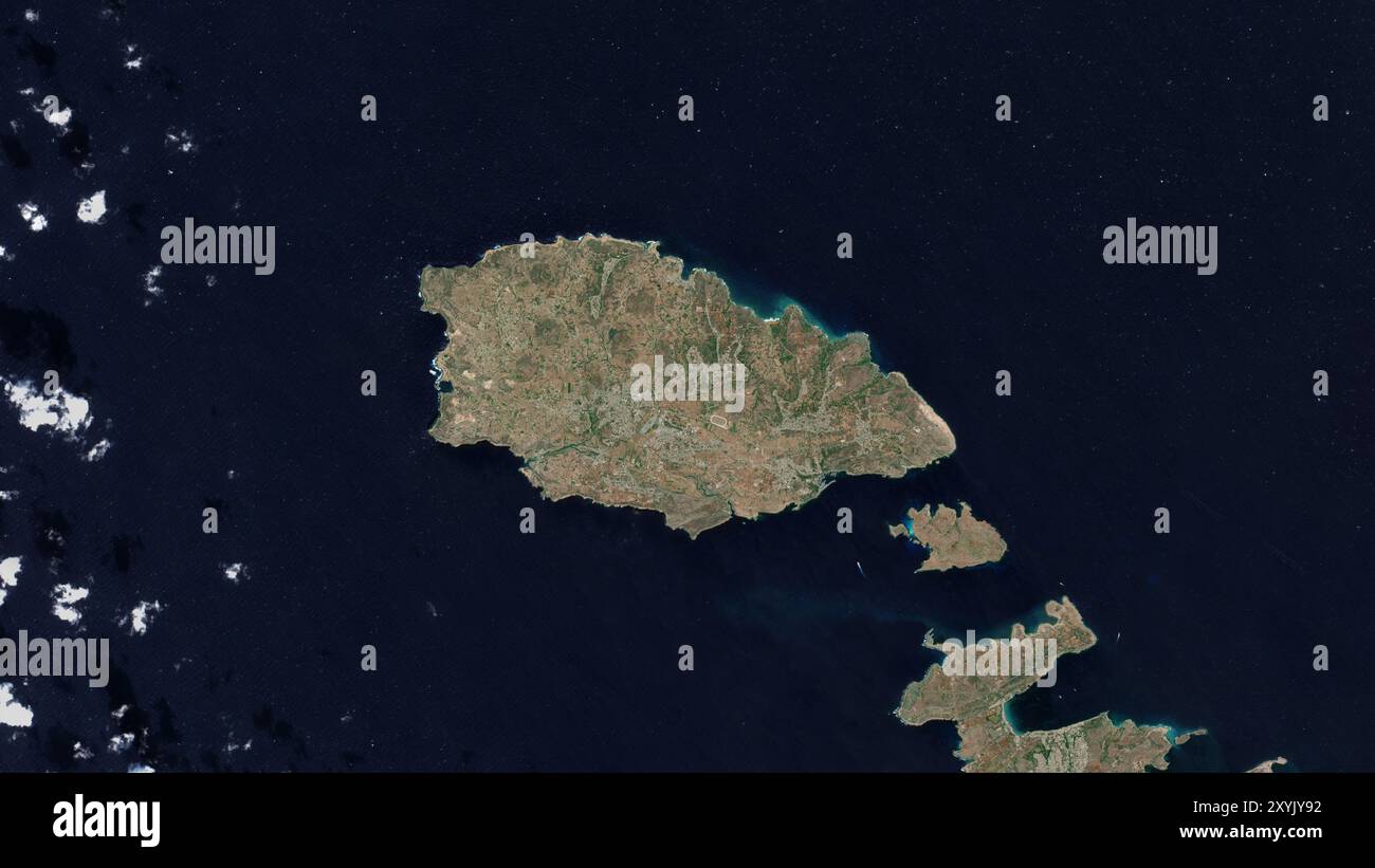 Gozo Island in the Mediterranean Sea - Eastern Basin on a satellite ...