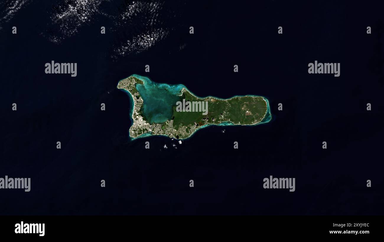 Gran Caiman Island in the Caribbean Sea on a satellite image taken in ...