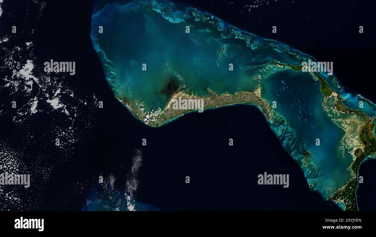 Grand Bahama Island in the North Atlantic Ocean on a satellite image ...