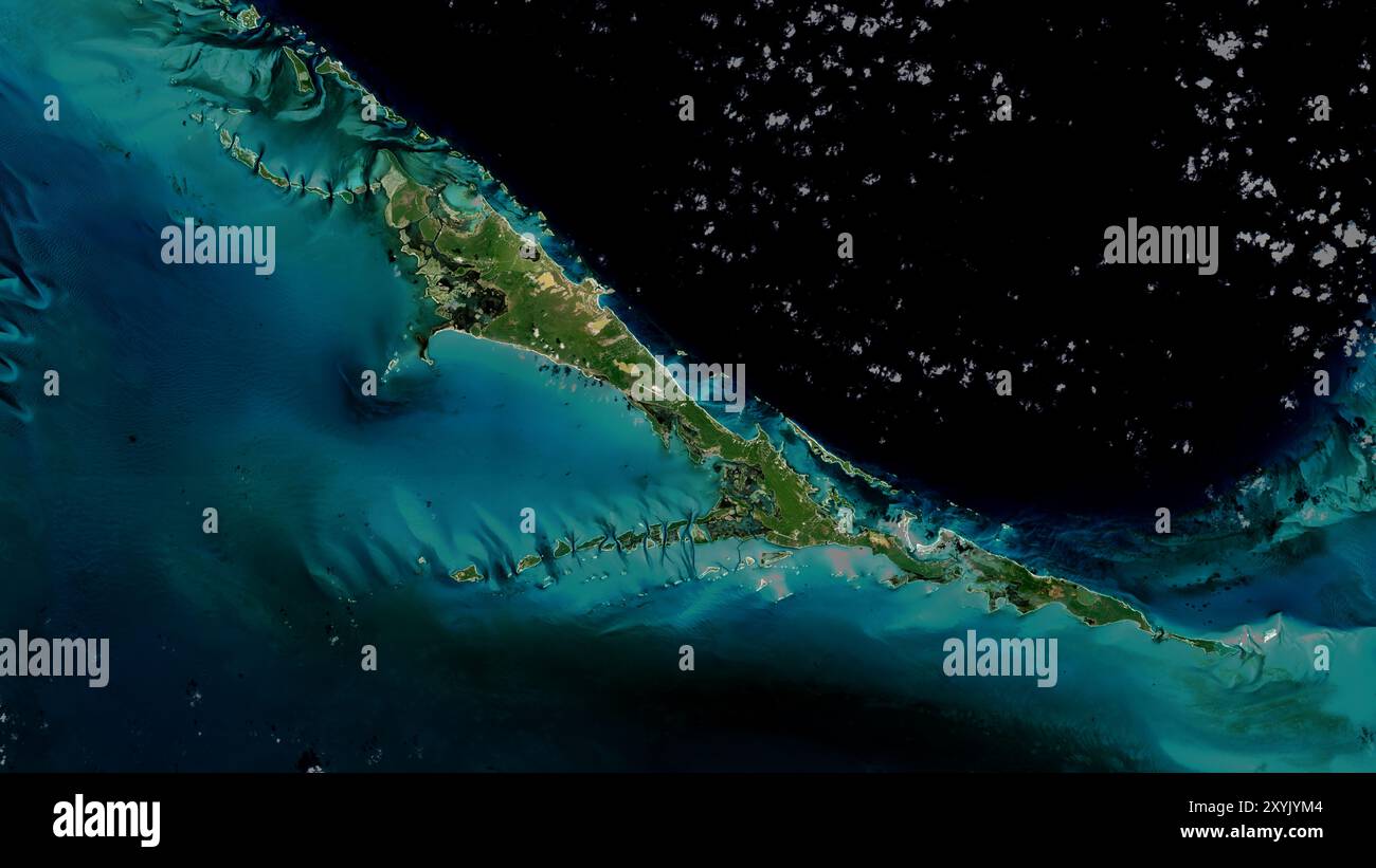 Great Exuma Island in the North Atlantic Ocean on a satellite image ...