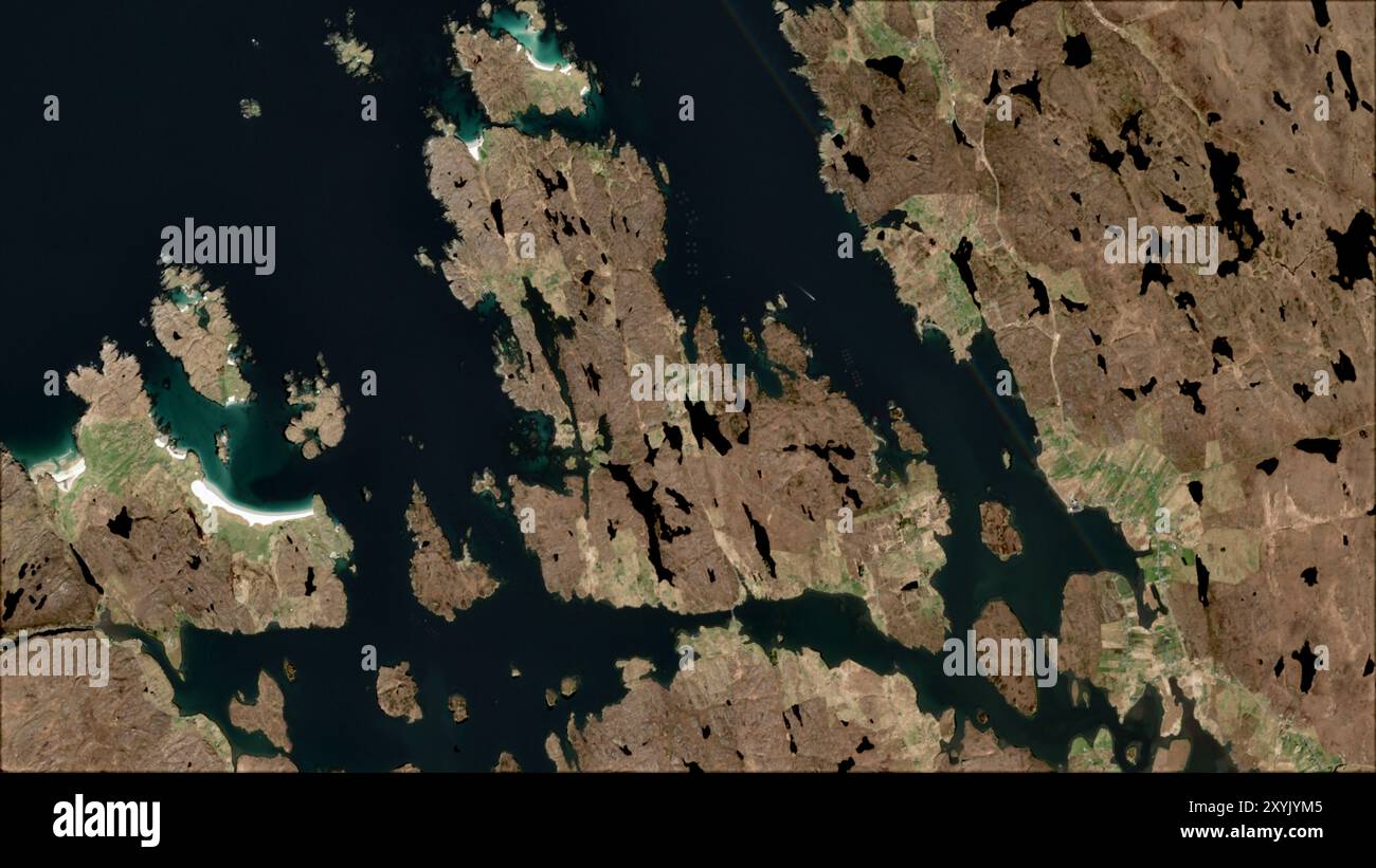 Great Bernera Island in the North Atlantic Ocean on a satellite image ...